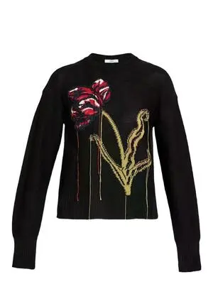 Erdem Floral-intarsia Crew-neck Sweater - Black