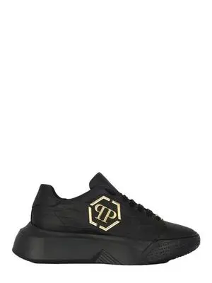 Philipp Plein Crocco Godzilla Runner Sneakers - Black