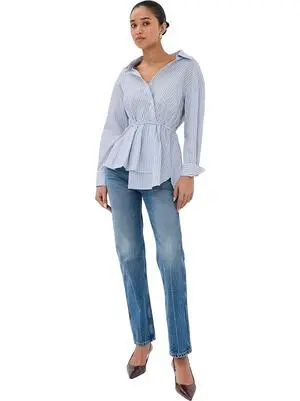 Rosie Assoulin Falling Off Shoulder Shirt Blue