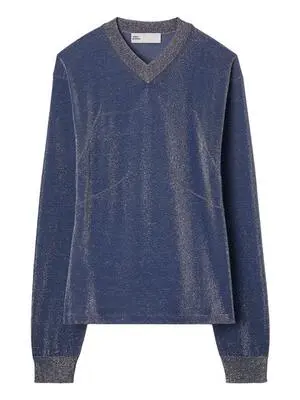 Tory Burch Metallic V-neck Sweater - Blue/gold