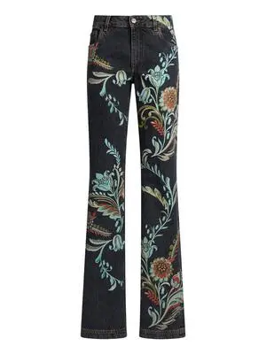 Etro Hand-painted Flared Jeans - Dark Wash