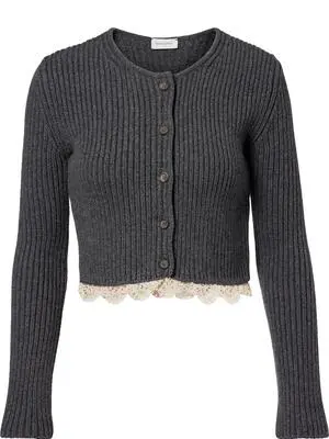 Magda Butrym Cropped Cashmere Cardigan With Crochet Trim - Grey