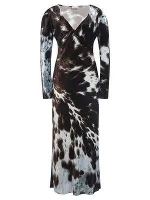 Dries Van Noten Duska Cow-printed Silk-velvet Midi Dress - Brown