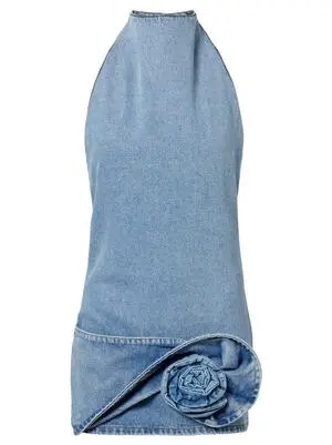 Magda Butrym Floral-appliqué Denim Minidress - Blue