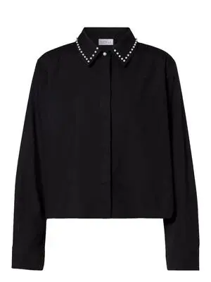 Velvet By Graham & Spencer Jocelyn Beaded Cotton Poplin Shirt - Black