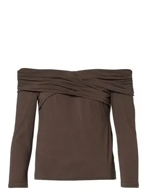Velvet By Graham & Spencer Clarissa Off-shoulder Cotton-blend Top - Grey