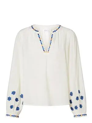 Velvet By Graham & Spencer Amani Embroidered Cotton Blouse - White