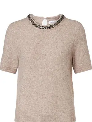 Velvet By Graham & Spencer Briana Embellished Wool-blend Top - Beige
