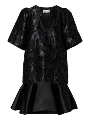GANNI Satin Cloqué Minidress - Black