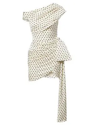 SELF-PORTRAIT Polka-dot Asymmetric Mini Dress - White