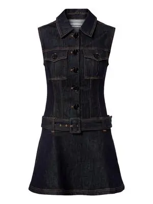 SELF-PORTRAIT Belted Denim Mini Dress - Blue