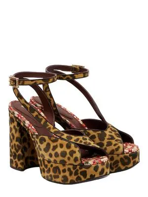 Etro 120 Leopard-print Canvas Platform Sandals - Brown