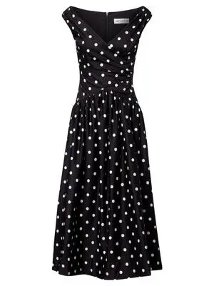 SELF-PORTRAIT Polka-dot Off-shoulder Cotton Midi Dress - Black
