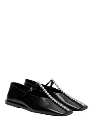 JIL SANDER Crystal-embellished Leather Ballet Flats - Black