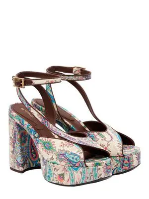 Etro 120 Paisley Canvas Platform Sandals - Multicoloured