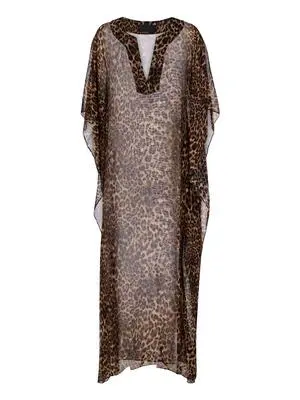 NILI LOTAN Erica Leopard-print Silk Kaftan - Brown