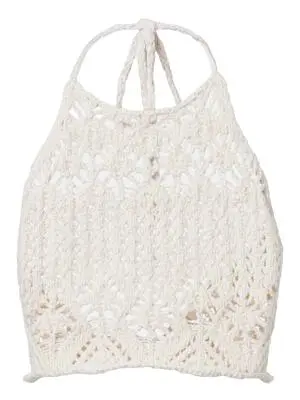 Alanui Lagoon Romance Crochet Crop Top - Beige