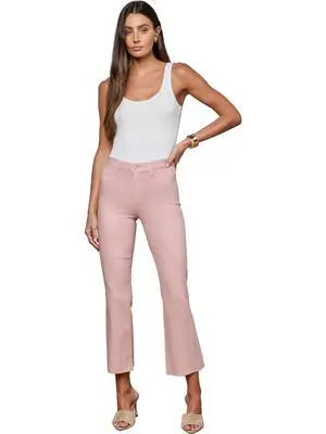 L'Agence Kendra Coated Cropped Flare Jeans - Pale Rose Coated