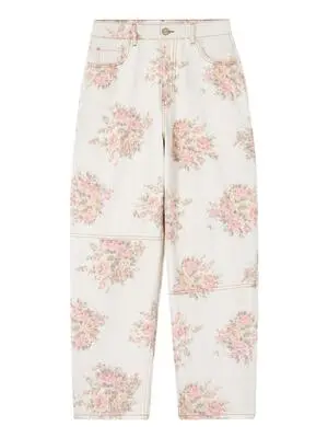 GANNI Floral Printed Denim Jeans - White