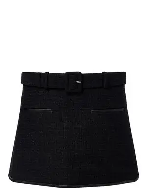 SELF-PORTRAIT Belted Tweed Miniskirt - Black