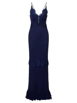 SELF-PORTRAIT Lace-trimmed Georgette Gown - Blue