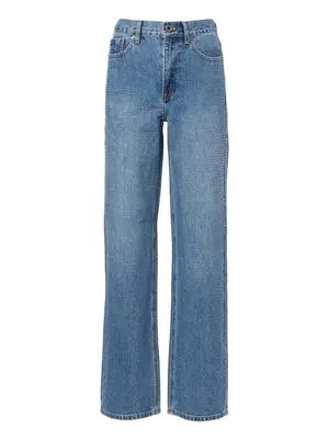 SELF-PORTRAIT Embellished High-rise Straight Jeans - Blue