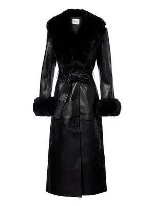 SELF-PORTRAIT Belted Leather Coat - Black