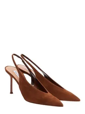 AQUAZZURA Voltaire 85 Suede Slingback Pumps - Brown