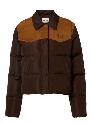 Miu Miu Suede-trimmed Pongé Down Jacket - Brown