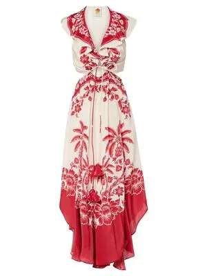 Farm Rio Guanacaste Sand Printed Midi Dress - Red