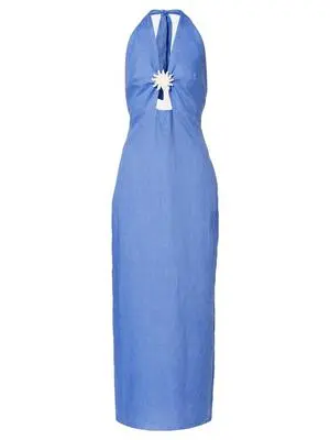CALA DE LA CRUZ Orly Cutout Linen Maxi Dress - Blue