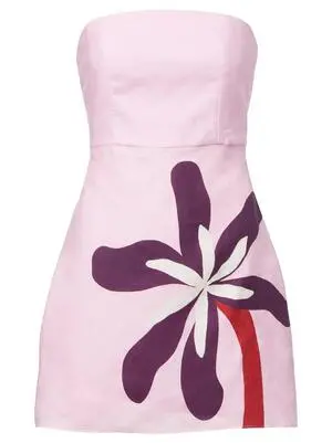 CALA DE LA CRUZ Roma Floral Linen Mini Dress - Pink