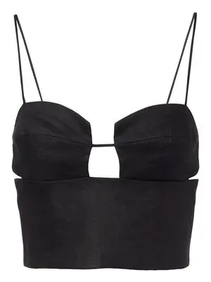 CALA DE LA CRUZ Imperia Cutout Linen Crop Top - Black