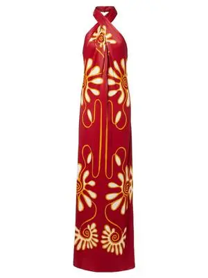 CALA DE LA CRUZ Oliviera Printed Halterneck Maxi Dress - Red
