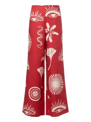 CALA DE LA CRUZ Toya Printed Linen Wide-leg Pants - Red