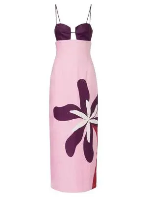 CALA DE LA CRUZ Firenze Floral Linen Midi Dress - Pink