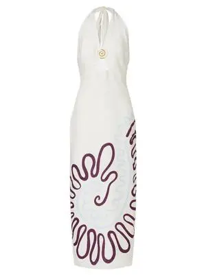 CALA DE LA CRUZ Clara Cutout Printed Linen Maxi Dress - White