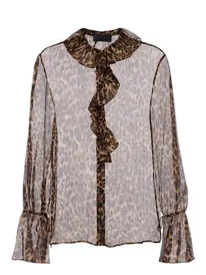 NILI LOTAN Cecily Leopard-print Silk-blend Blouse - Brown