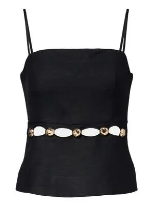 Simkhai Cutout Embellished Linen-blend Camisole - Black