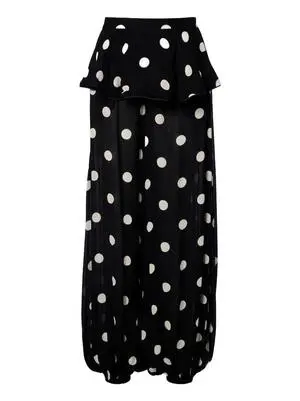 ADRIANA DEGREAS Solid Peplum Polka-dot Balloon Pants - Black