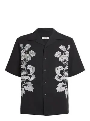 Commas Peonies Embroidered Short-sleeve Shirt - Black