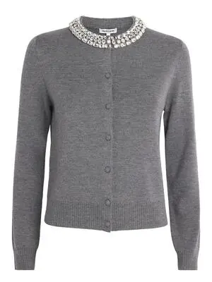 Veronica Beard Merino Wool Embellished Daro Cardigan - Grey