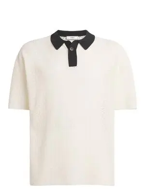 Commas Cotton-blend Pointelle Knit Polo Shirt - Ivory