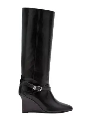 GANNI Buckle-strap Knee-high Wedge Boots - Black
