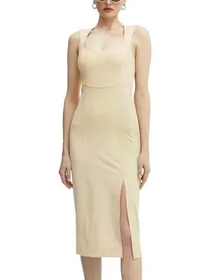 Patrizia Pepe Square-neck Slit Midi Dress - Neutrals