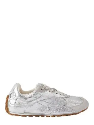 BOTTEGA  VENETA Orbit Flash Metallic Leather Sneakers Silver