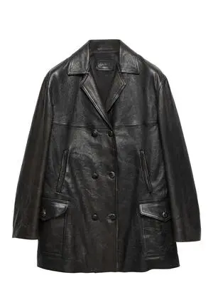Prada Double-breasted Nappa Leather Caban Jacket - Black