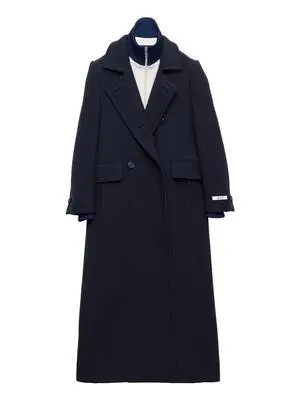 Prada Single-Breasted Natté Fabric Coat Navy