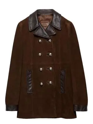 Prada Double-Breasted Suede Caban Jacket Sienna