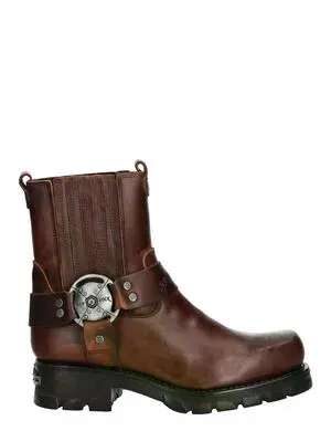 NEW ROCK 50mm Leather Strap Boots - Brown